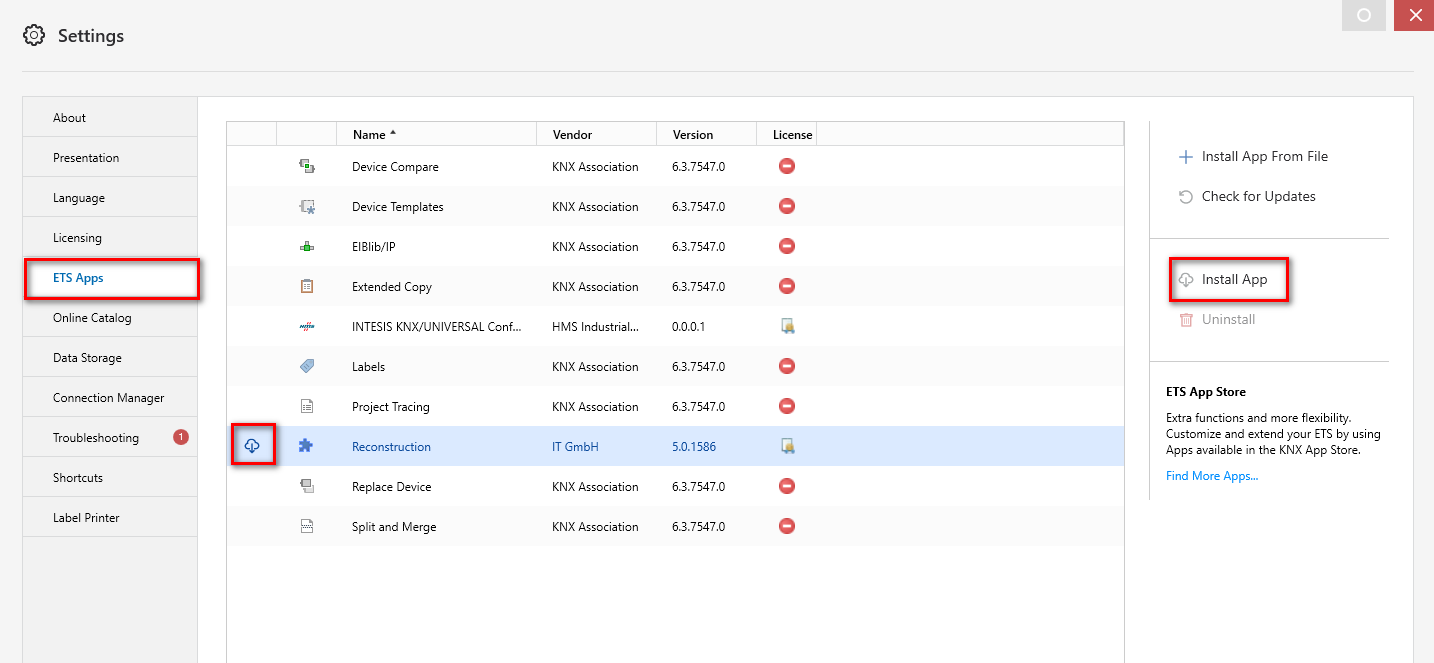 Install ETS6 Apps – KNX Association