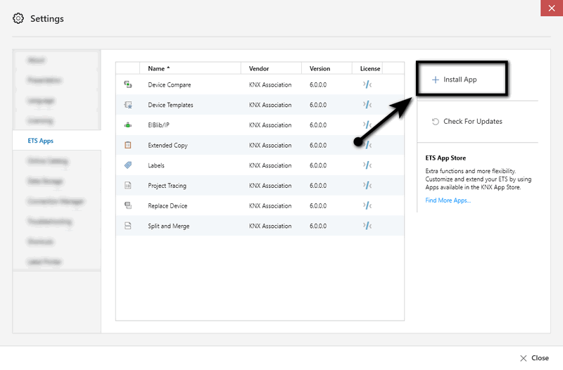 Install ETS6 Apps – KNX Association