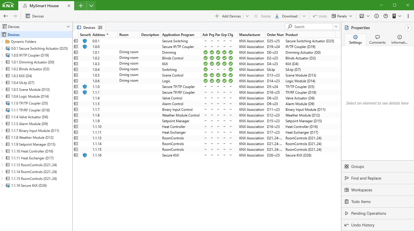 Devices panel – KNX Association